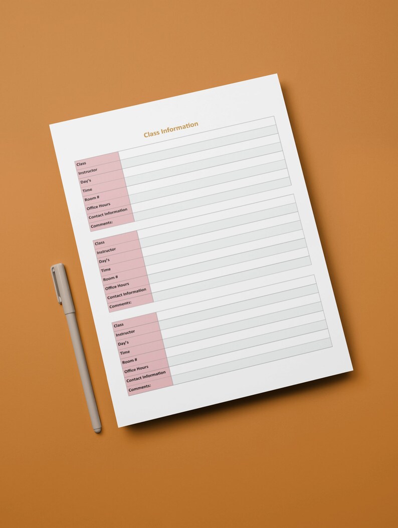 Class Information, Student Planner, Academic Planner Printable, College ...