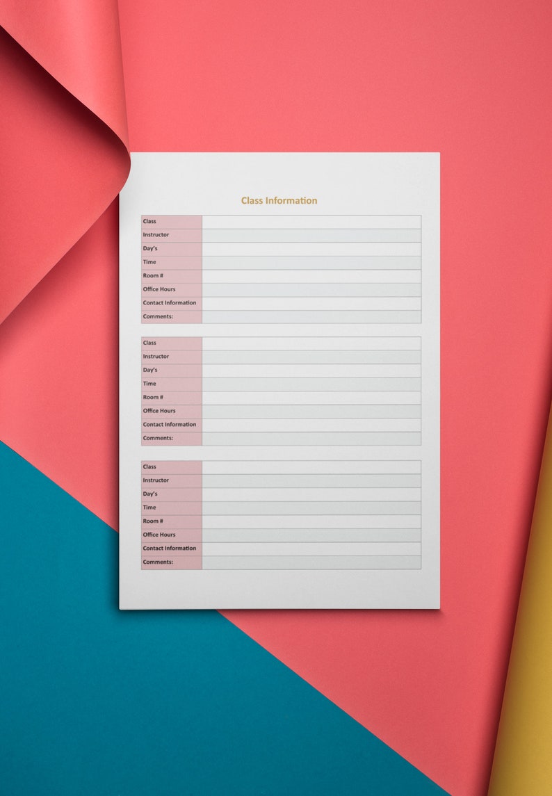 Class Information, Student Planner, Academic Planner Printable, College ...