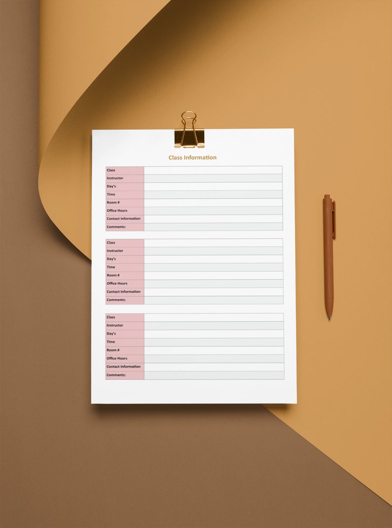 Class Information, Student Planner, Academic Planner Printable, College ...