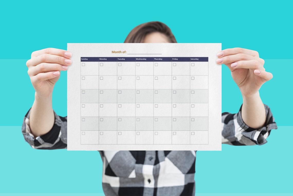 Blank Monthly Calendar Printable Landscape, Minimalist Calendar ...