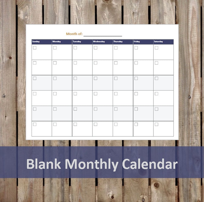 Blank Monthly Calendar Printable Landscape, Minimalist Calendar ...