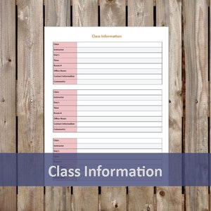 Class Information, Student Planner, Academic Planner Printable, College ...