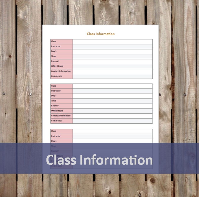Class Information, Student Planner, Academic Planner Printable, College ...