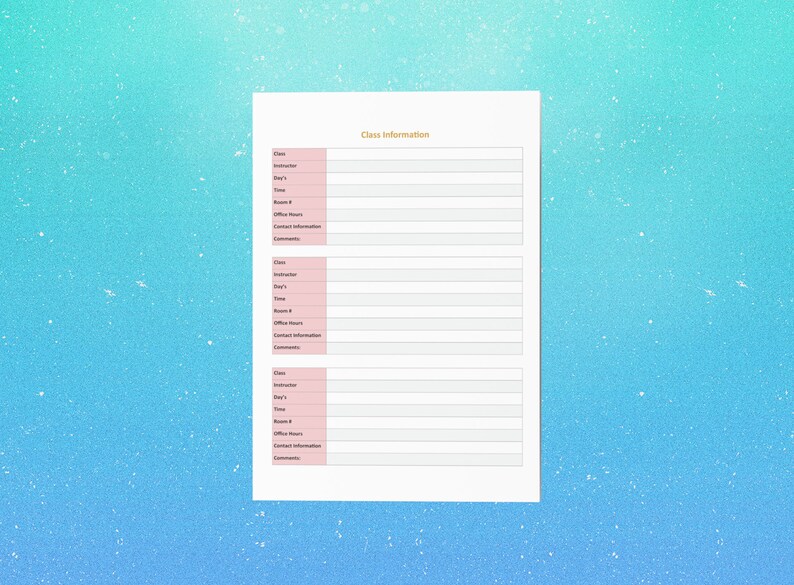 Class Information, Student Planner, Academic Planner Printable, College ...