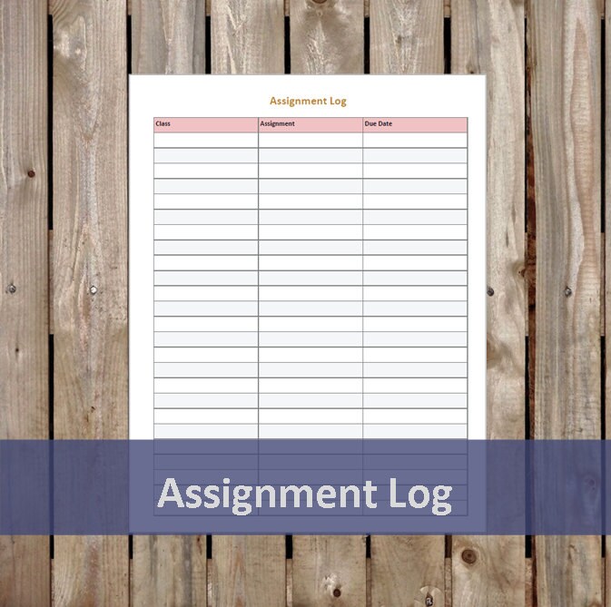Printable Assignment Log Planner, Homework Assignment Tracker, Academic ...
