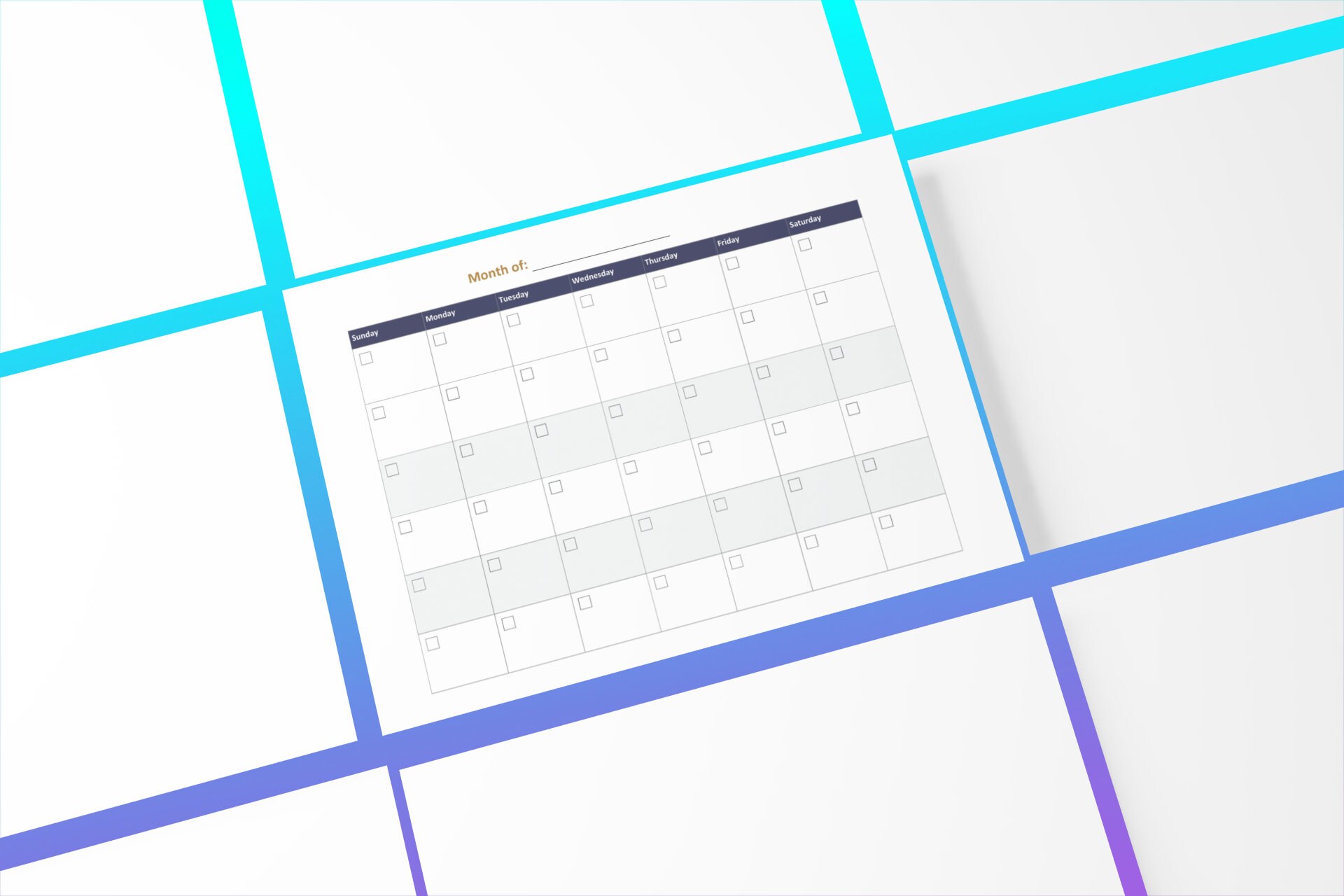 Blank Monthly Calendar Printable Landscape, Minimalist Calendar ...