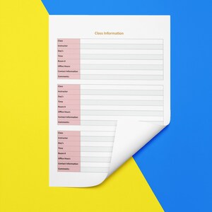 Class Information, Student Planner, Academic Planner Printable, College ...