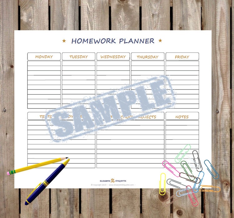 Simple HOMEWORK ORGANIZER , Printable Planner, Weekly Homework Planner ...