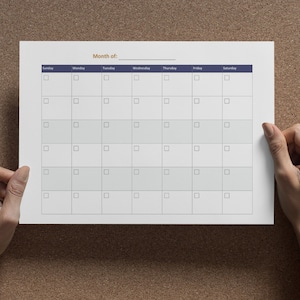 Blank Monthly Calendar Printable Landscape, Minimalist Calendar ...