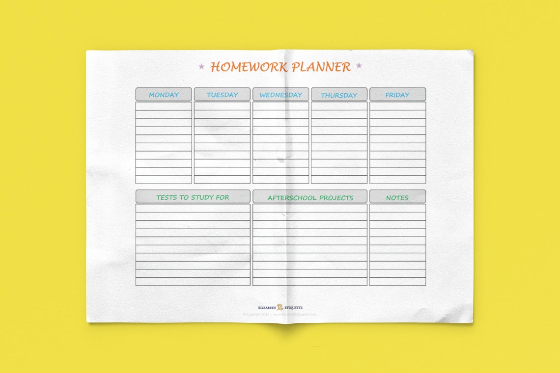 HOMEWORK PLANNER - Printable PDF - Printable Homework Planner Calendar ...