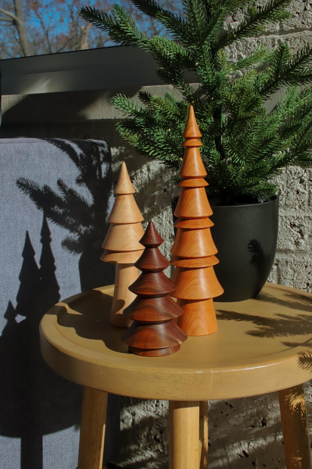 Sets of Hand-turned Christmas Trees, Unique Wood Holiday Decor ...