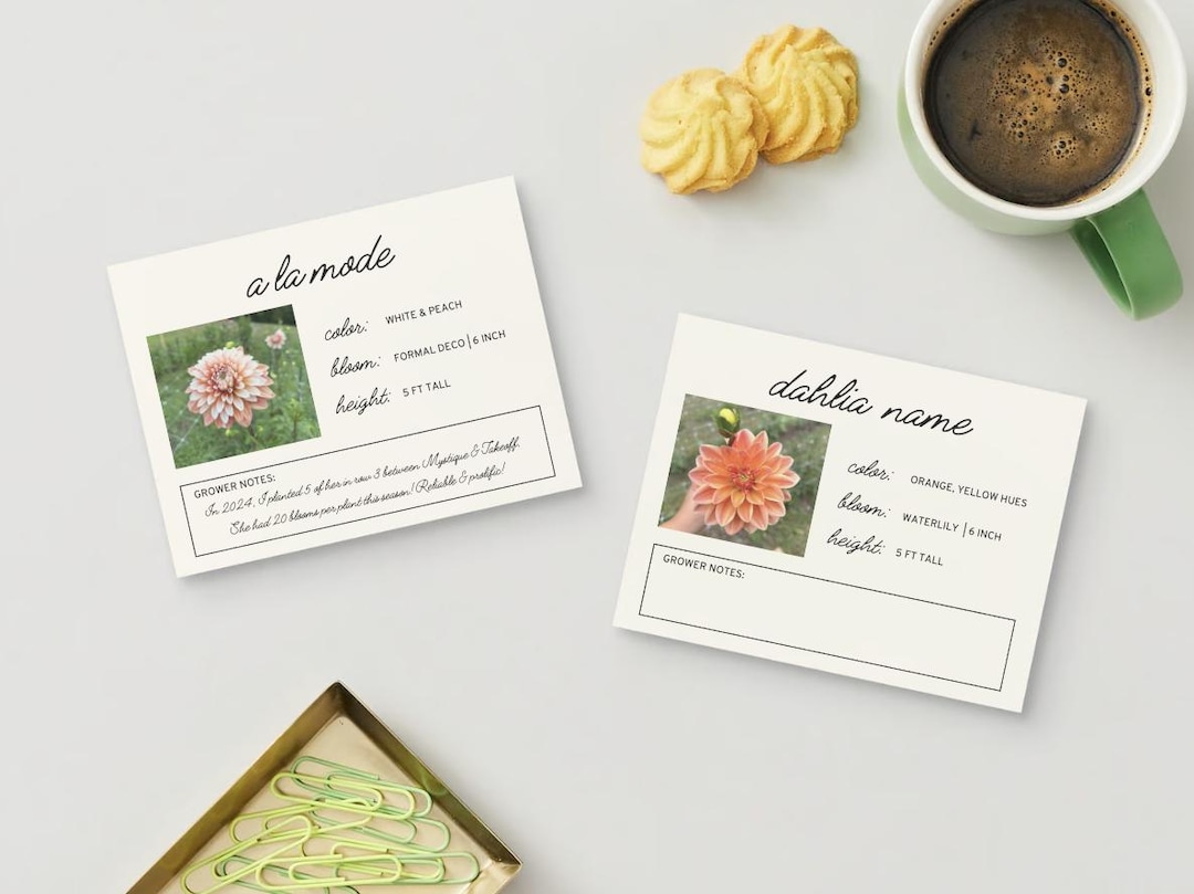 Dahlia Storage ID Card Tag Template, Grower's Notes, ID Tags ...