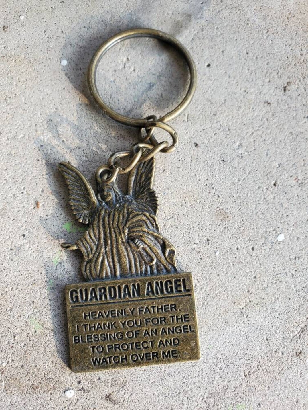Vintage Brass Tone Guardian Angel Key Chain. All Metal. About 3 Inches ...