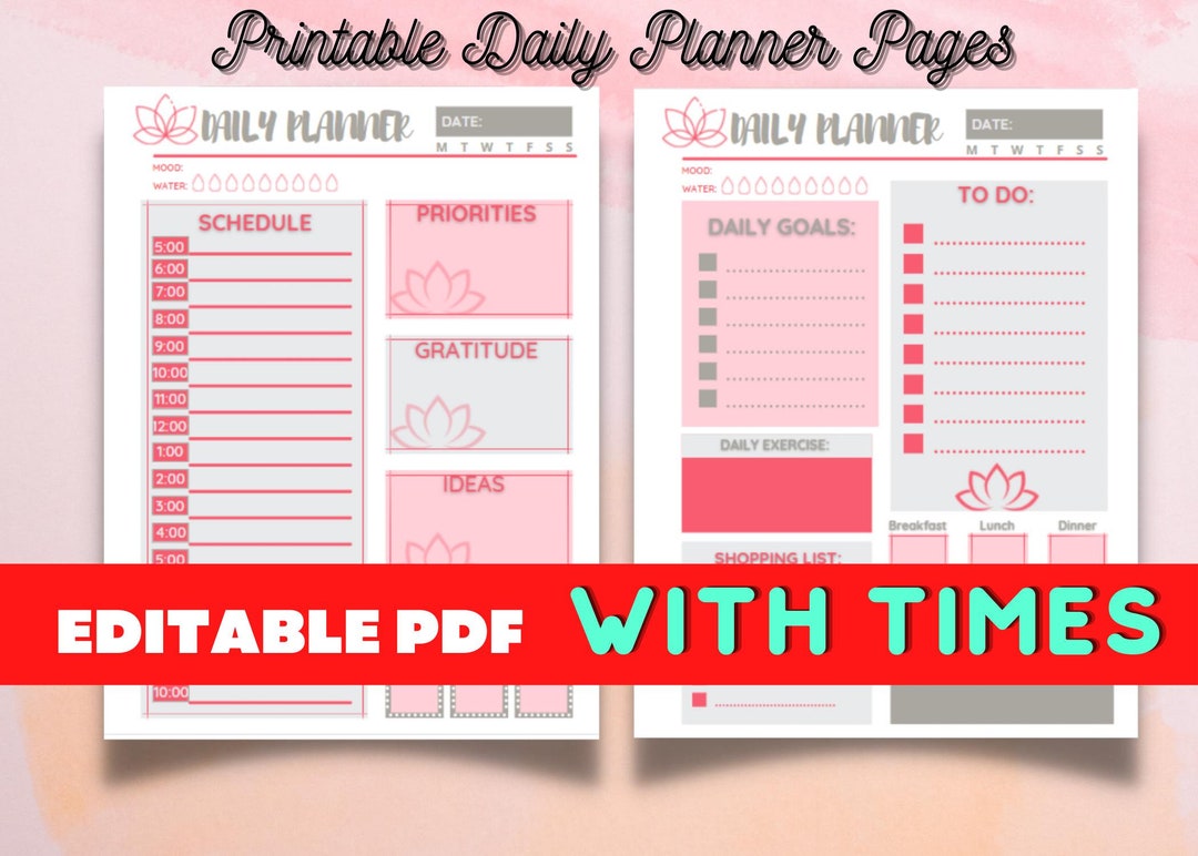 2 Printable Daily Planner Pages, Instant Download, Editable Pdf, by the ...