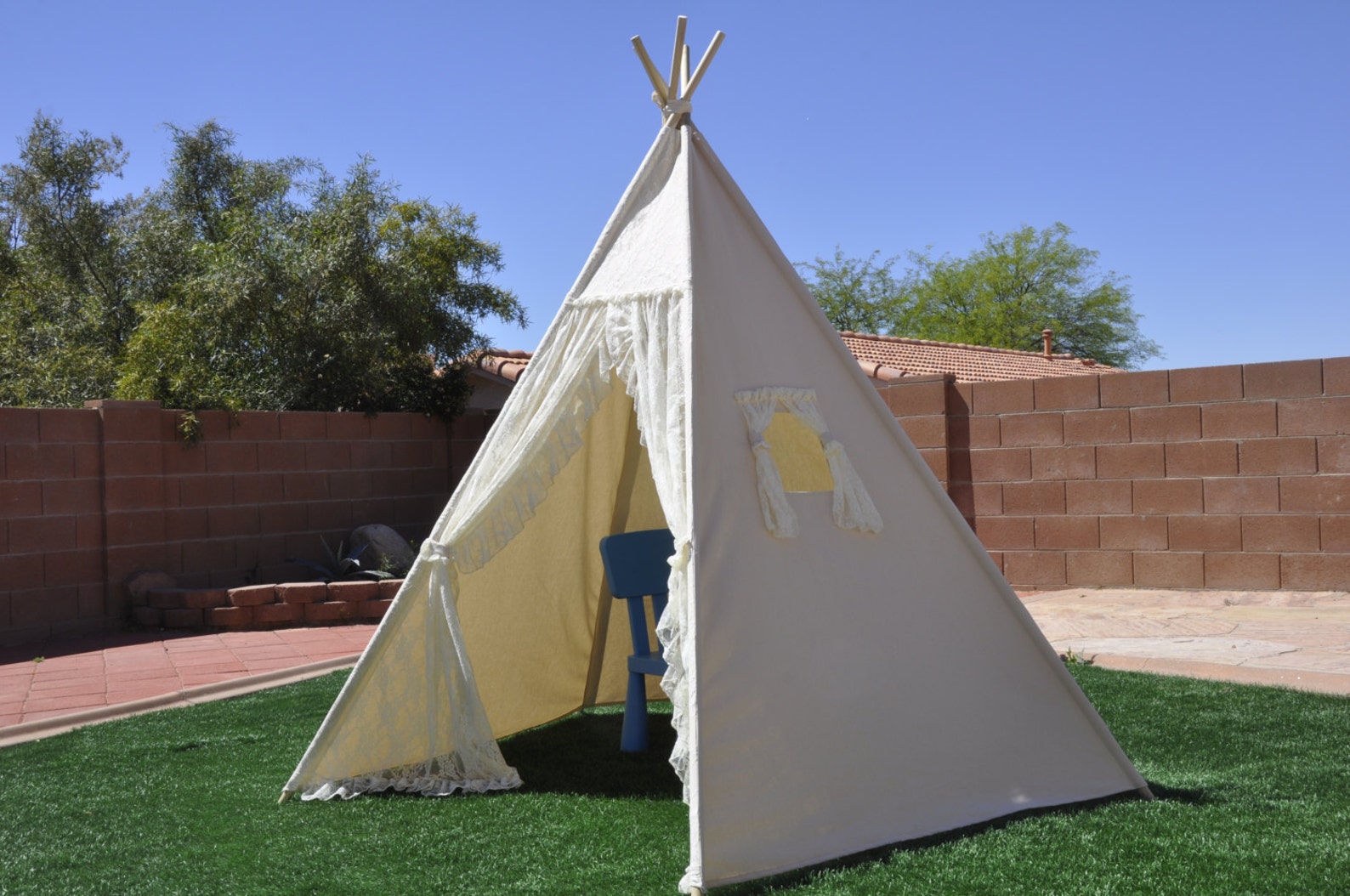 8' Ivory Flora Lace Canvas Teepee Adult/kids Teepee/tipi - Etsy
