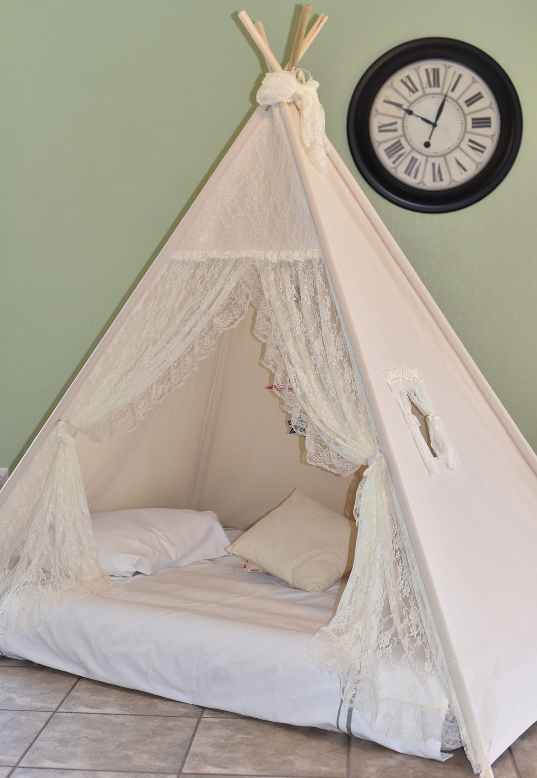 Bed Teepee Flora Ivory Lace Canvas Bed Teepee Kids Teepee, Kids Play ...
