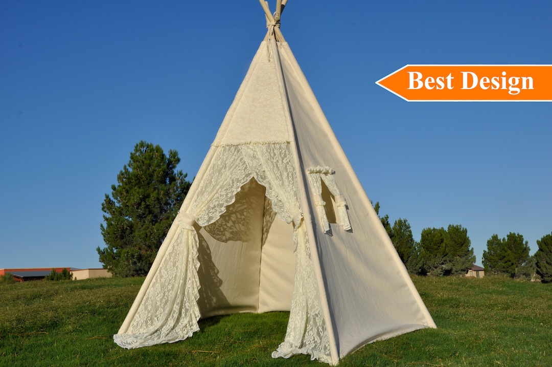 Flora Ivory Lace Canvas Kids Teepee, Play Teepee, Lace Teepee, Kids ...