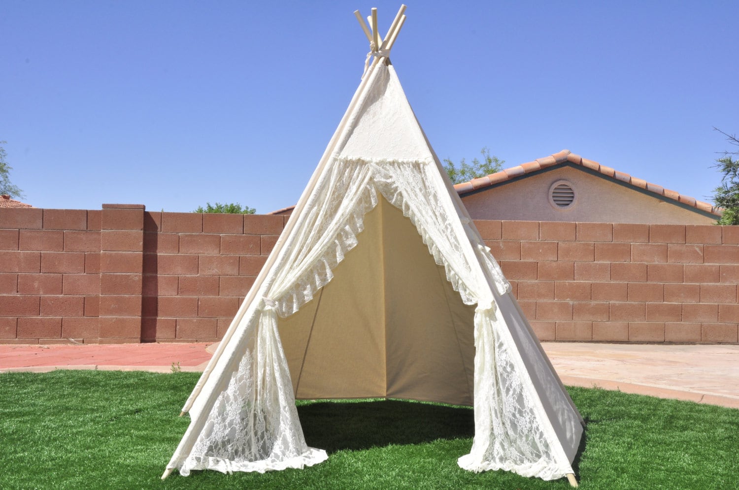 8' Ivory Flora Lace Canvas Teepee Adult/kids Teepee/tipi - Etsy