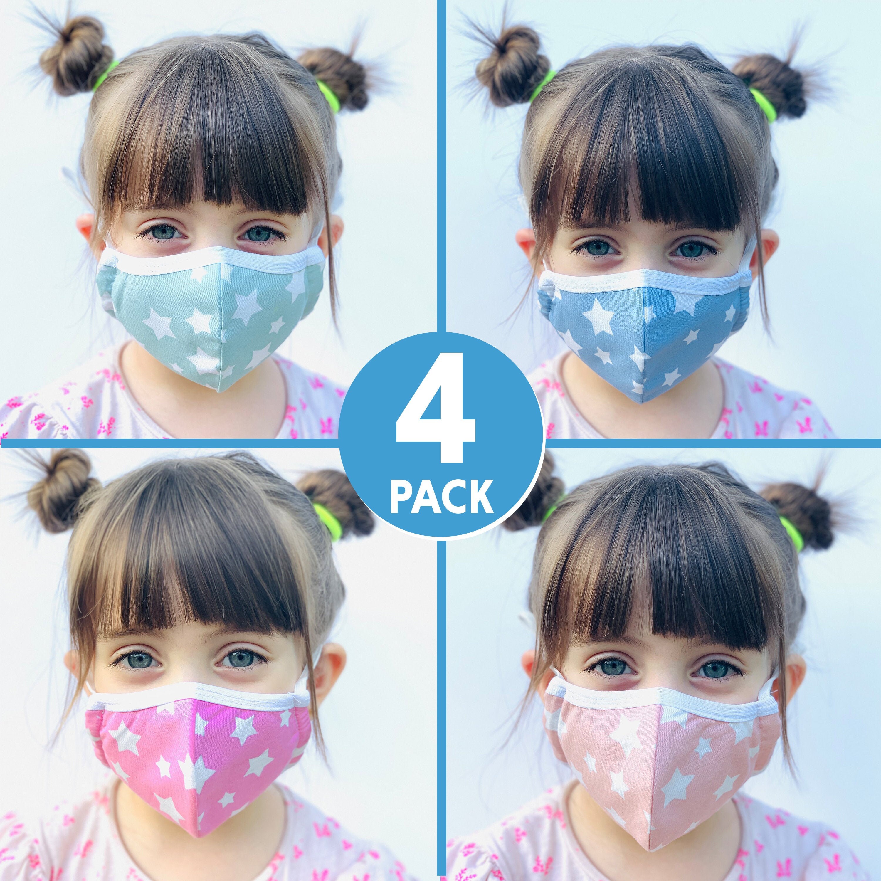 4 pack Kids Face Mask Reusable and Washable with adjustable | Etsy