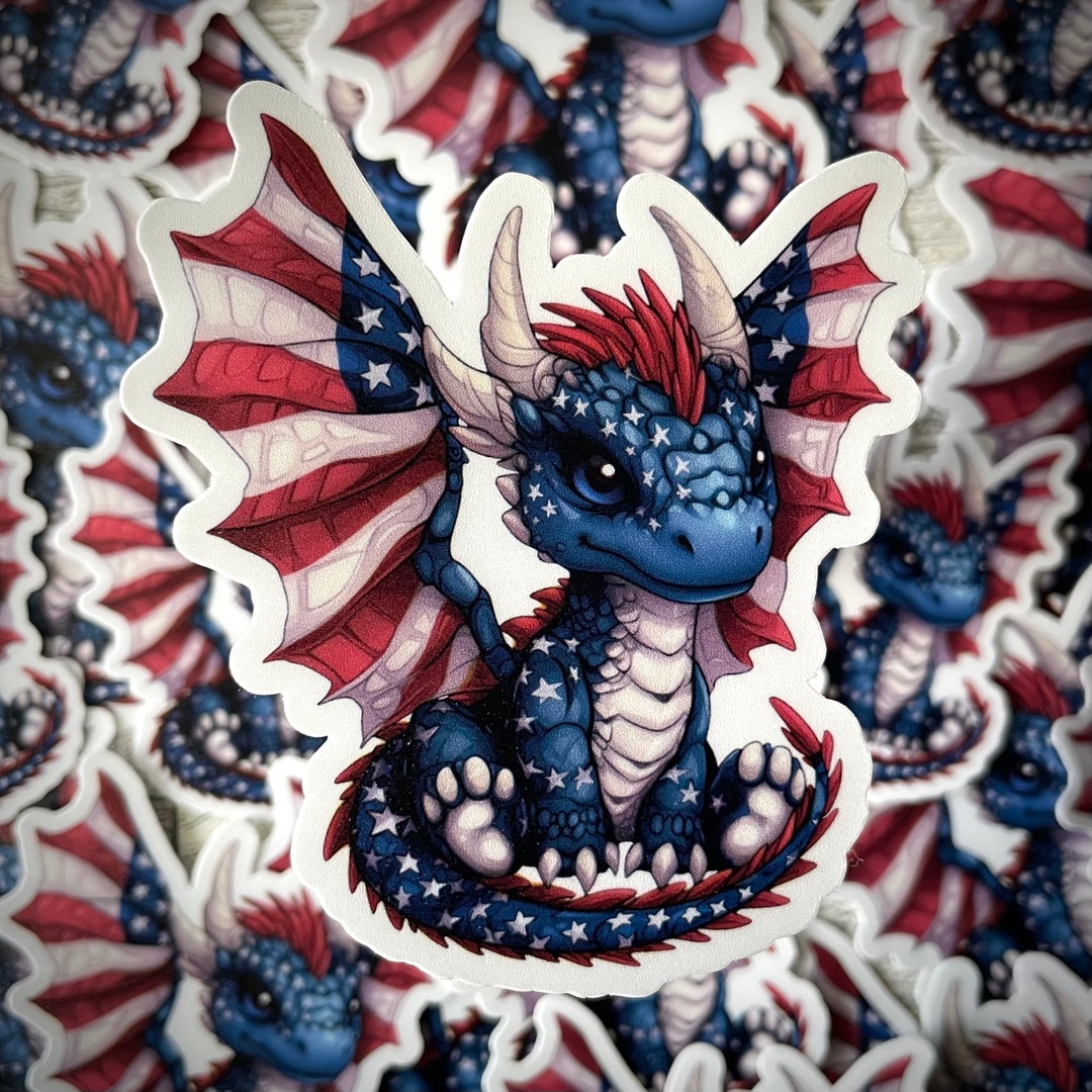 Patriotic Dragon Diecut Sticker, Laptop Sticker, Water Bottle Sticker ...