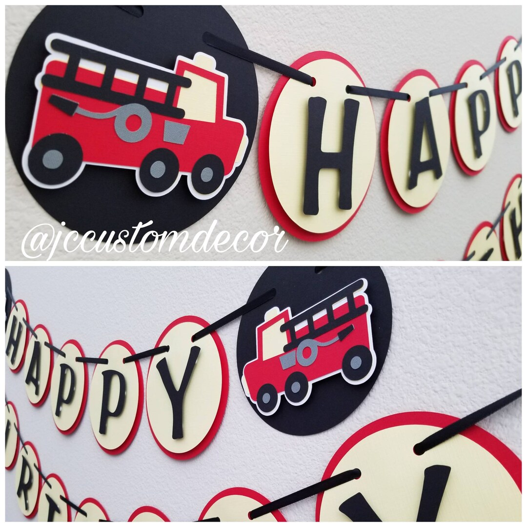 Fireman Truck Birthday Banner-fireman Truck Theme Banner-fireman ...