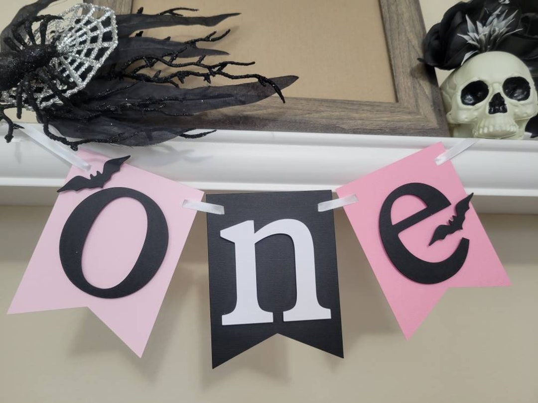 One Girl Halloween Pink Black Banner-pink Black Halloween Banner-pink ...