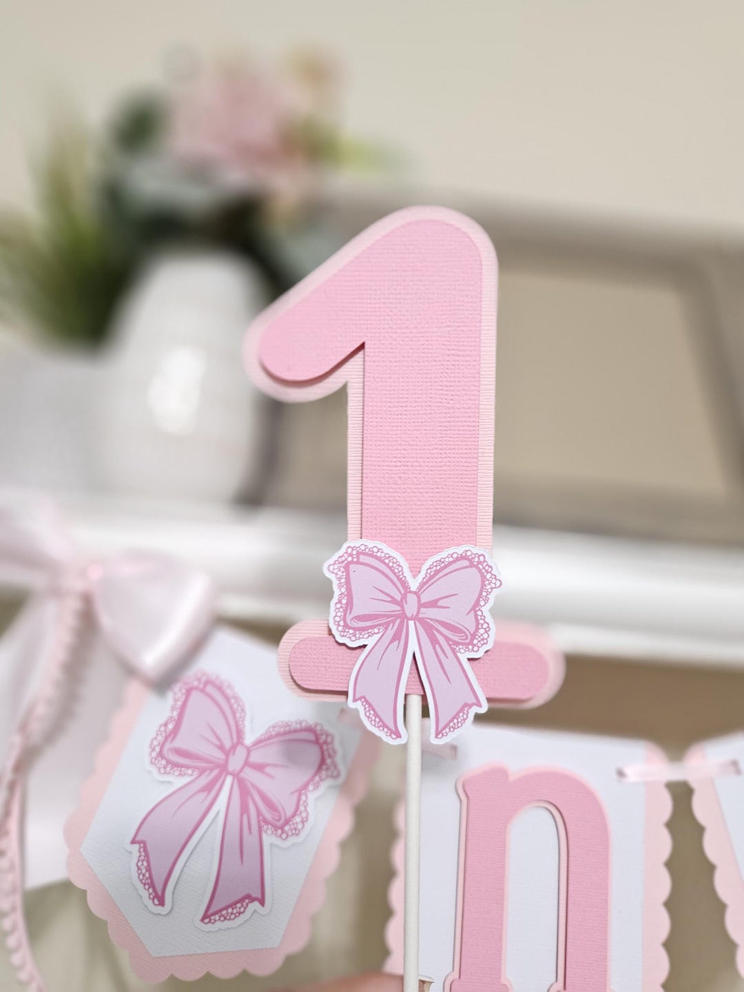 Pink Coquette Bow One Cake Topper-first Birthday Coquette Topper-one ...