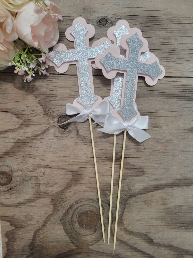 Boy Girl Cross Centerpiece-glitter Cross Picks-cross | Etsy