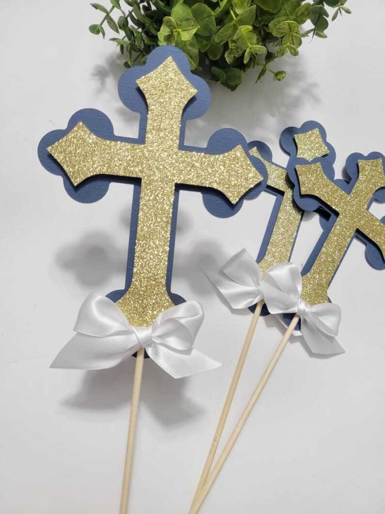 Navy Blue Cross Centerpiece-glitter Cross Picks-cross Centerpiece Picks ...