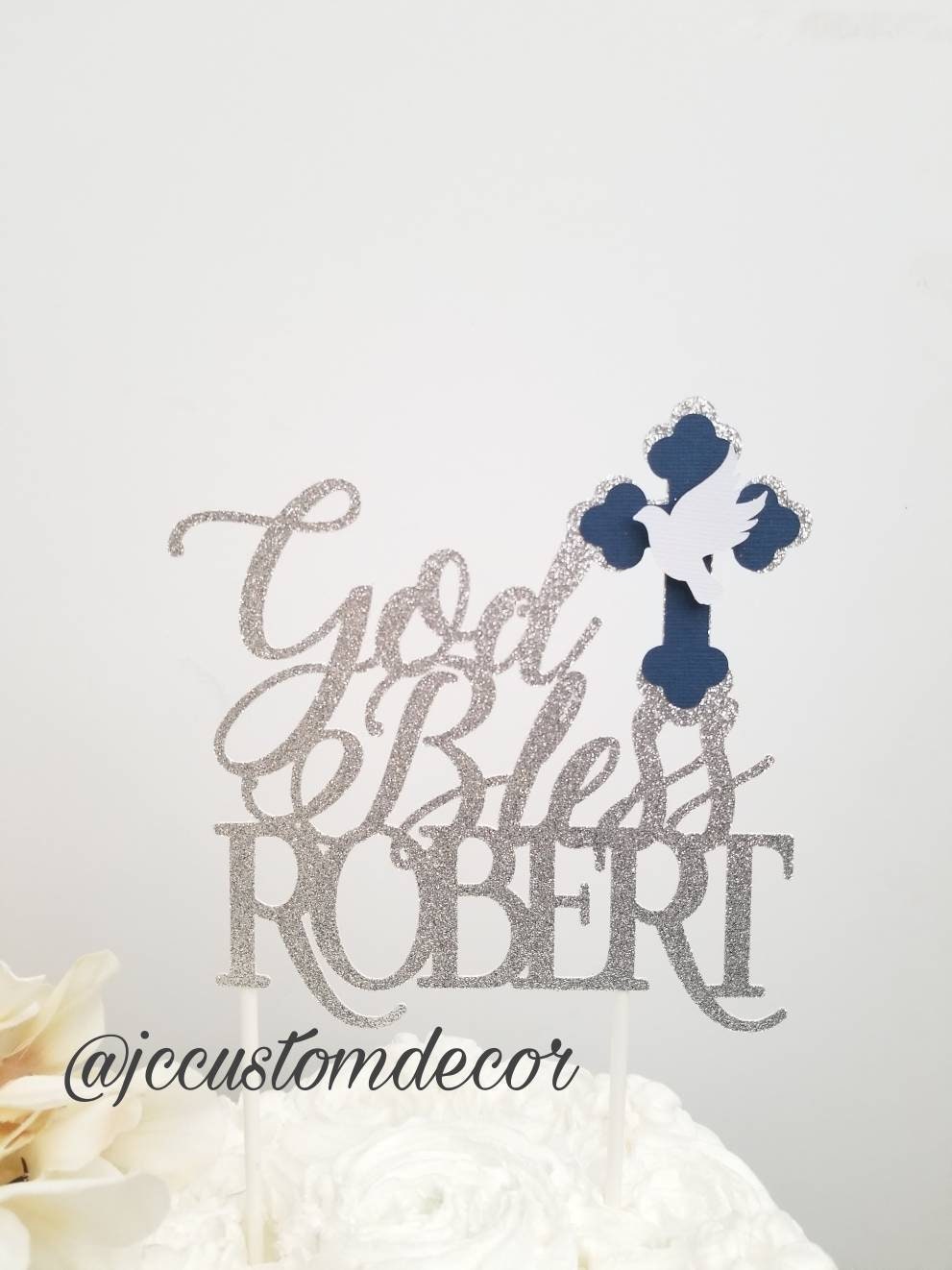 Navy Blue Cross Boy Cake Topper-navy Blue Theme Baptism God Bless Cake ...