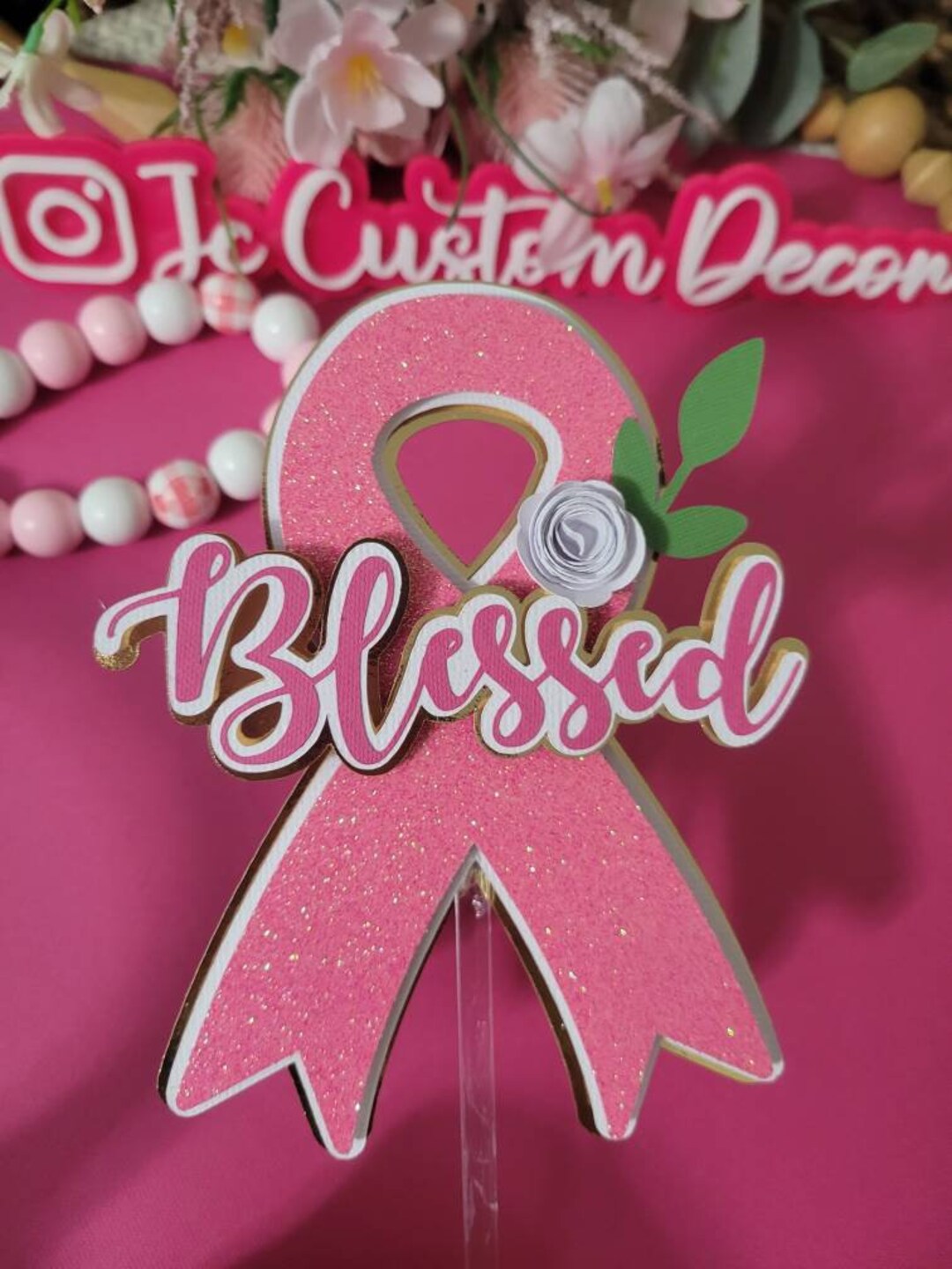 Breast Cancer Cake Topper-pink Ribbon Cake Topper-cancer Awareness ...