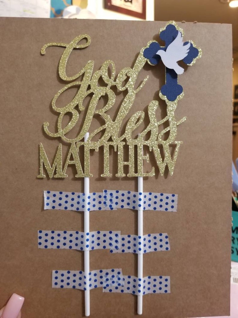 Navy Blue Cross Boy Cake Topper-navy Blue Theme Baptism God Bless Cake ...