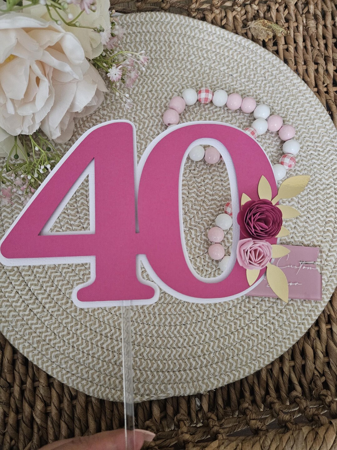 40th Birthday Cake Topper-40th Flower Cake Topper-40th Birthday Topper ...