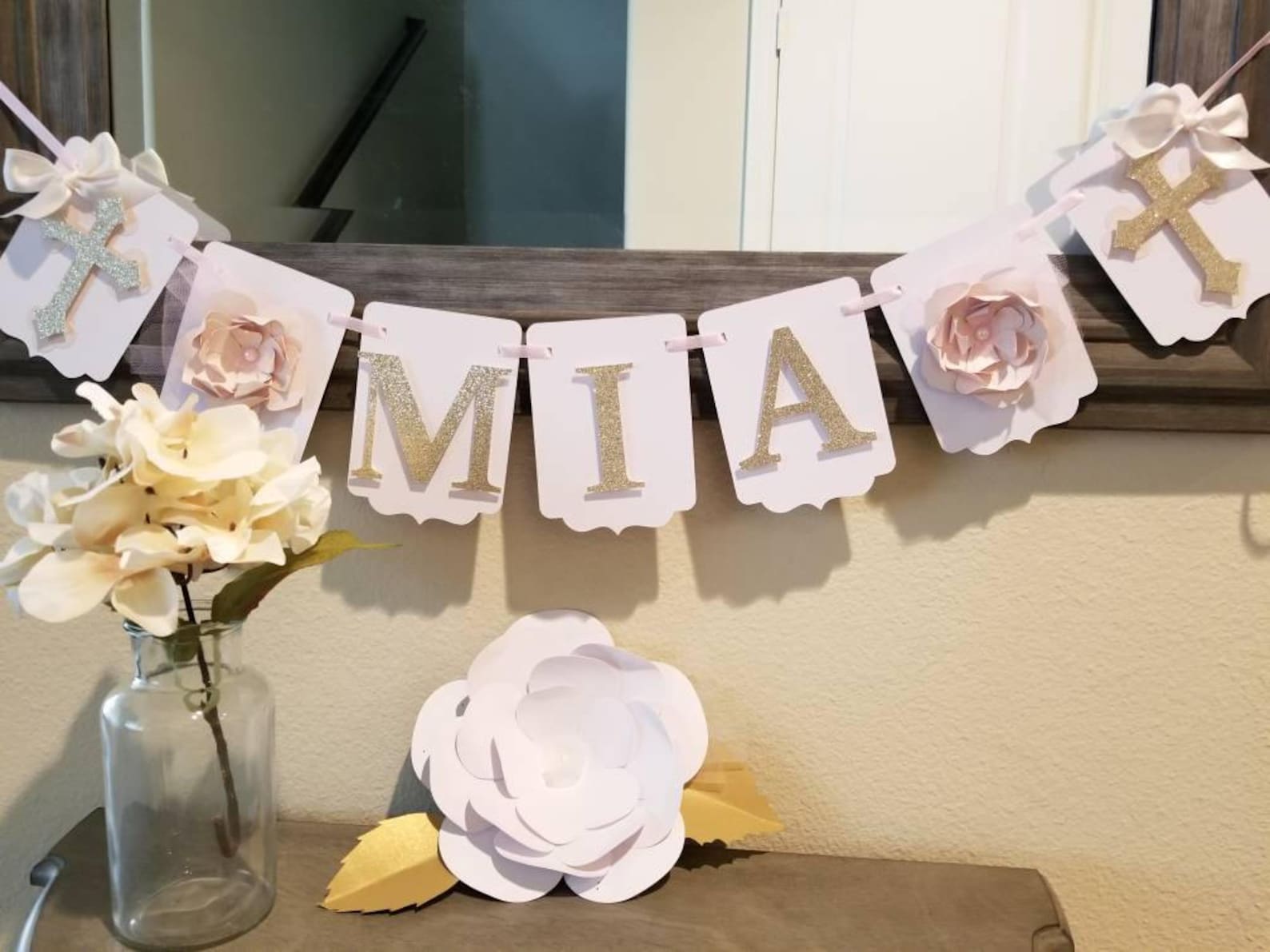 Flower Baptism Girl Banner-baptism Banner-baptism Pink Banner-first ...