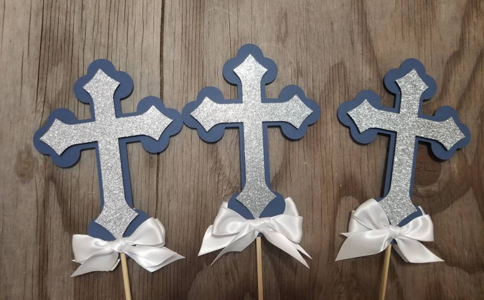 Navy Blue Cross Centerpiece-glitter Cross Picks-cross Centerpiece Picks ...