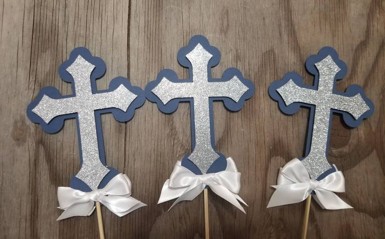 Boy Girl Cross Centerpiece-glitter Cross Picks-cross | Etsy