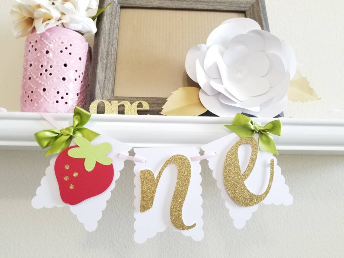 Strawberry One Banner-strawberry Theme Birthday Banner-strawberry ...