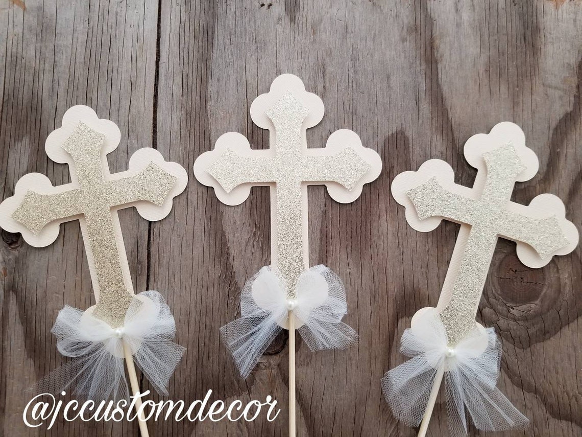 Gold Silver Cross Centerpiece-glitter Cross Picks-cross Centerpiece ...