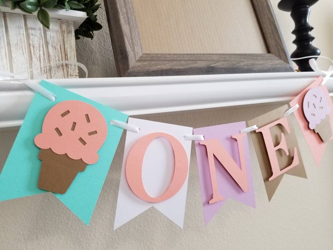 One Ice Cream Banner-one Ice Cream Theme Birthday Banner-ice Cream ...