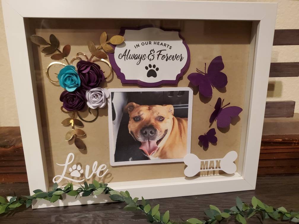 Pet photo flower memorial shadow box-Dog photo shadow box-Pet | Etsy