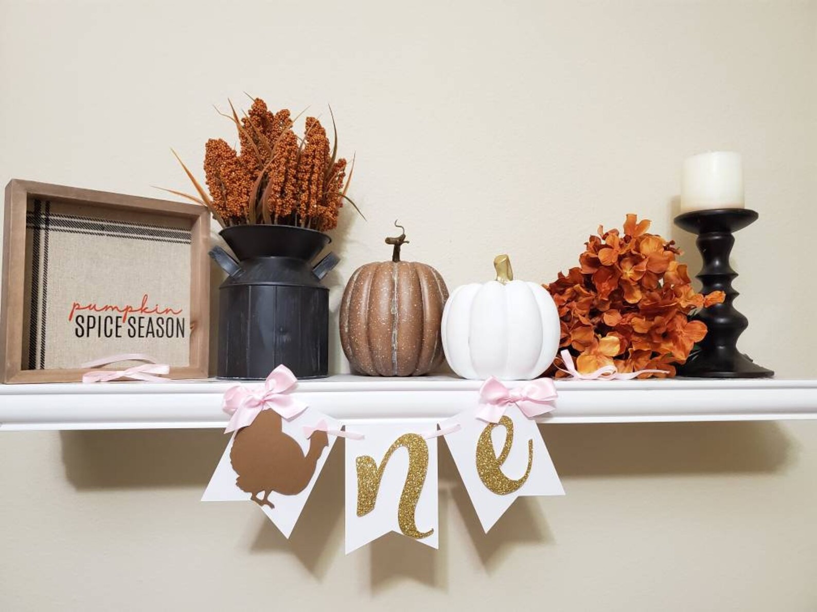 One Little Turkey girl banner-Girl turkey one banner-One | Etsy