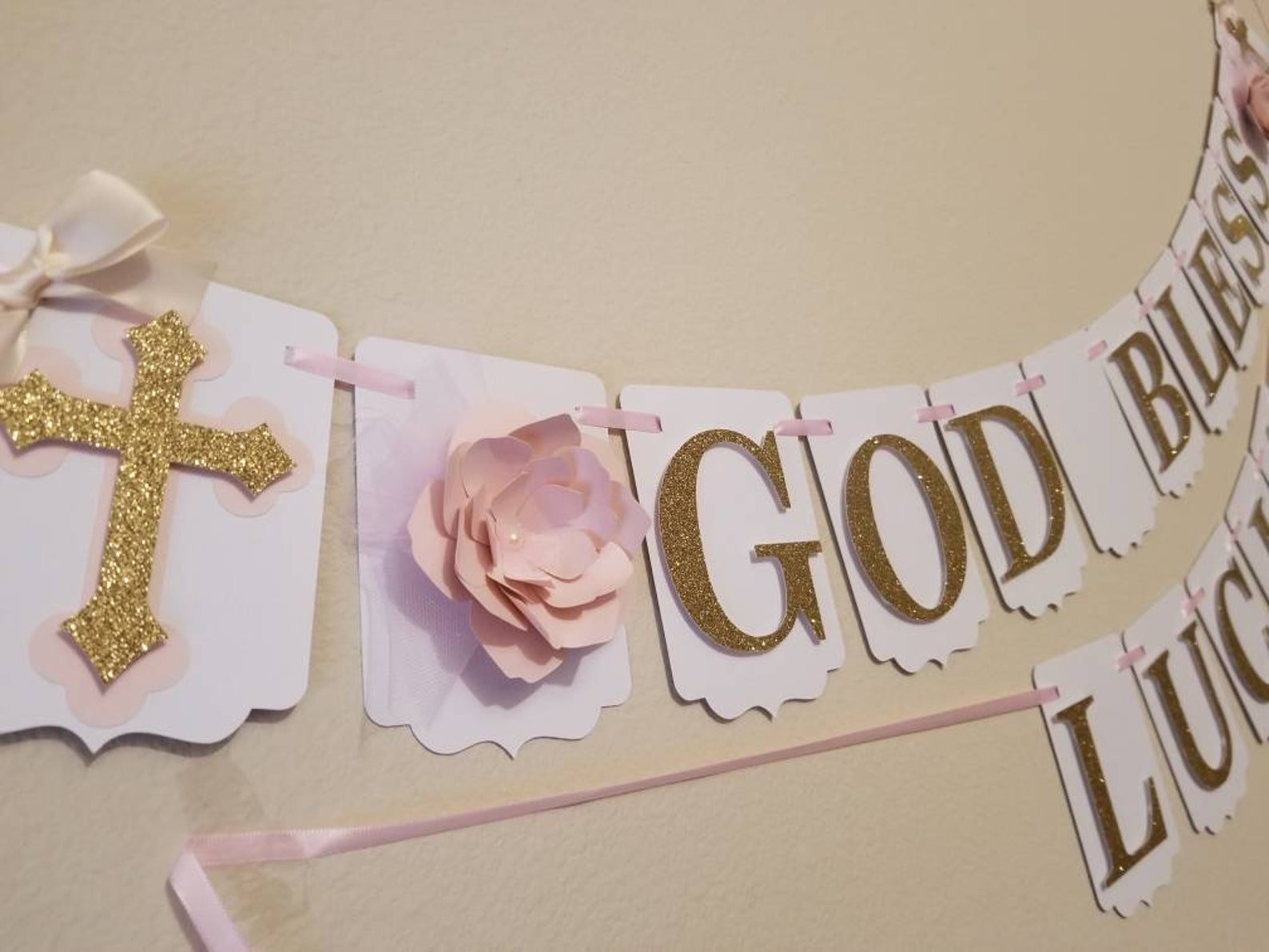 Flower Baptism Girl Banner-baptism Banner-baptism Pink Banner-first ...