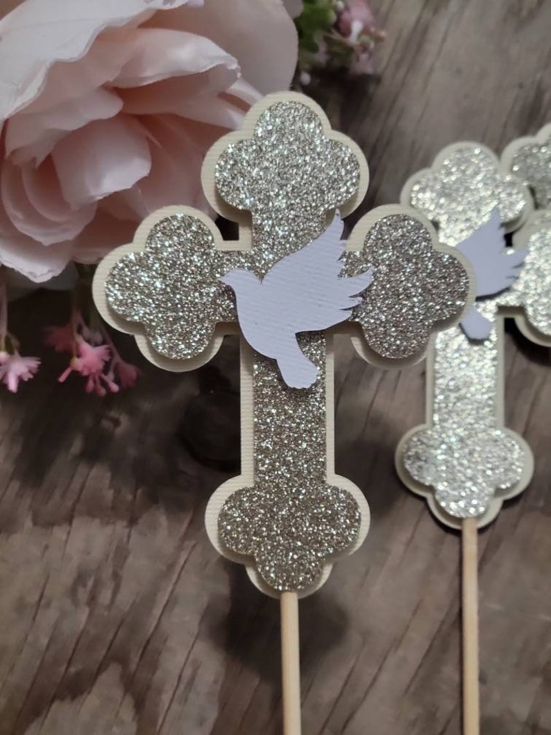 Glitter Cross Centerpiece-cross Boy Girl Centerpiece-baptism Cross ...