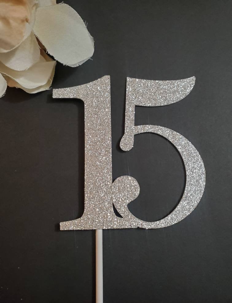 15 Cake Topper, Any Age Cake Topper, Glitter Cake Topper-15 Birthday ...