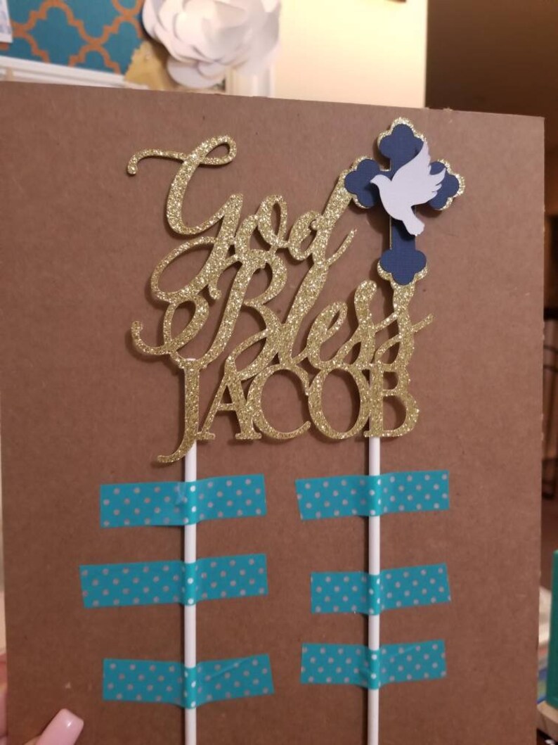 Navy Blue Cross Boy Cake Topper-navy Blue Theme Baptism God Bless Cake ...