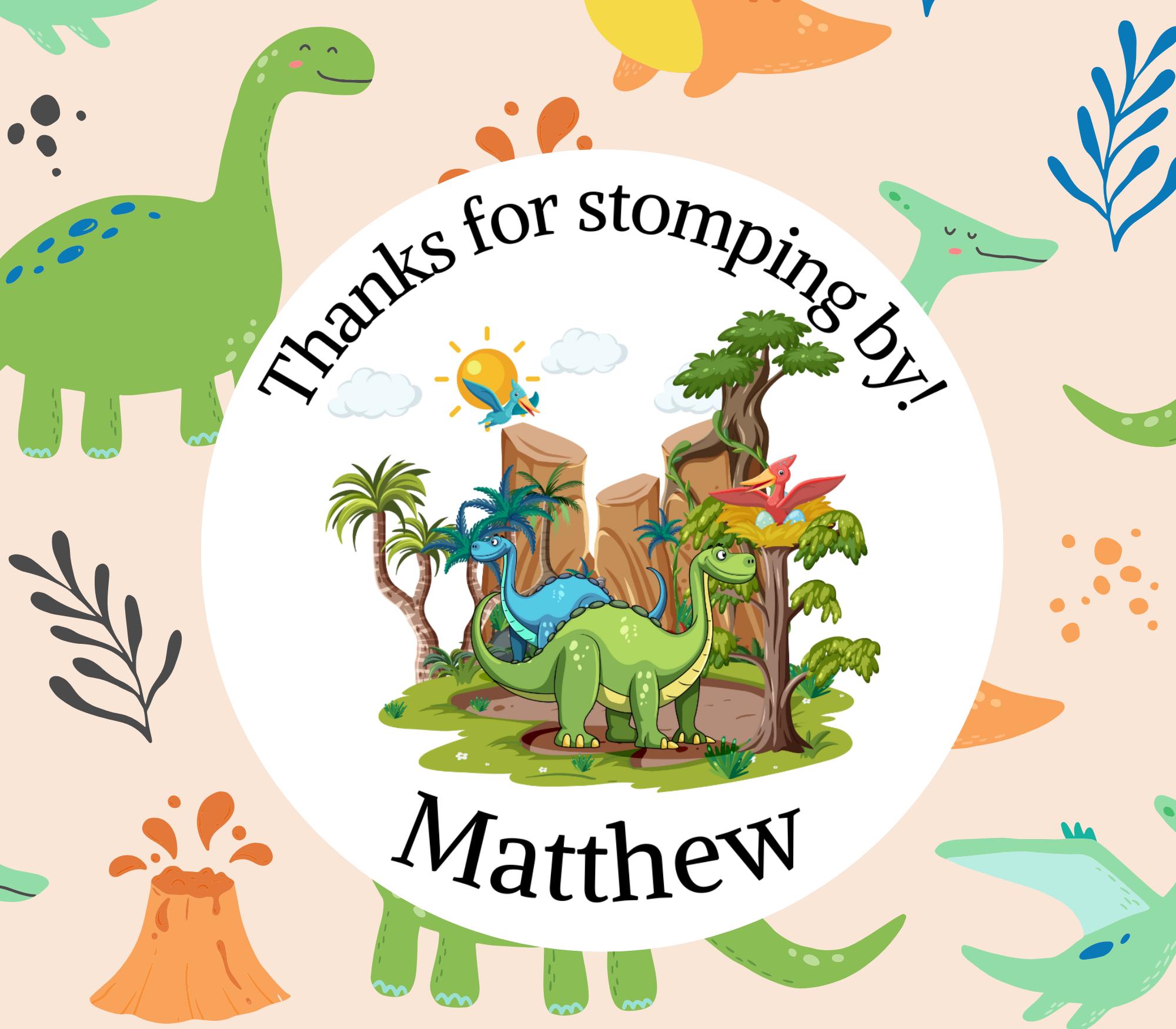 Kids Dinosaur Birthday Thank You Sticker Label-dinosaur Theme Birthday ...
