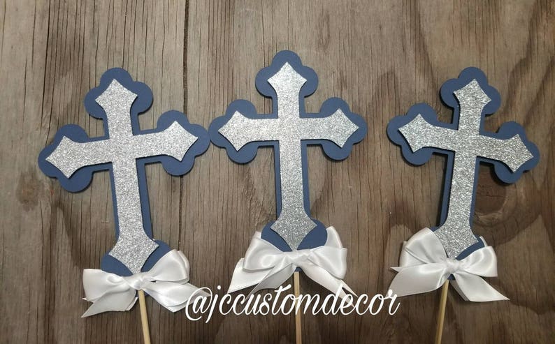 Navy Blue Cross Centerpiece-glitter Cross Picks-cross Centerpiece Picks ...
