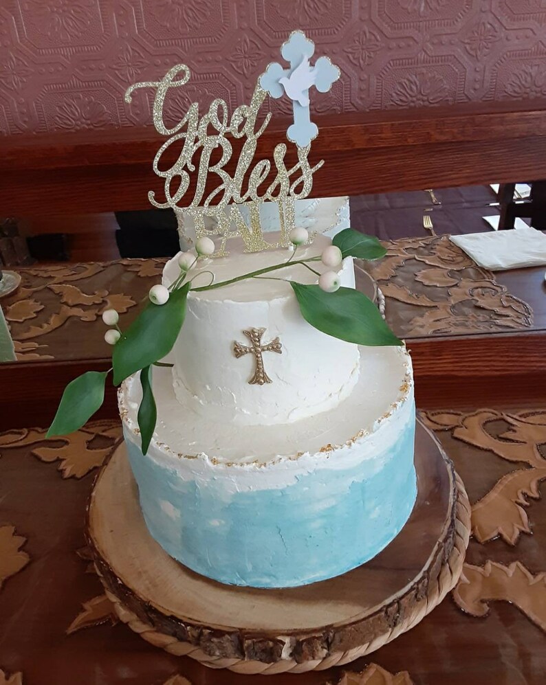 Boy God Bless Baptism Cake topper-Boy Dove Cross Baptism cake | Etsy