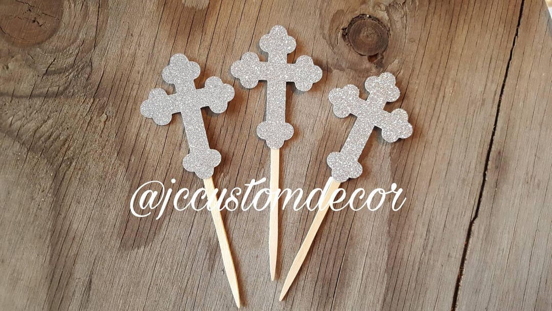 Glitter Baptism Cross Cupcake Toppers-boy Girl Cross Cupcake Toppers ...