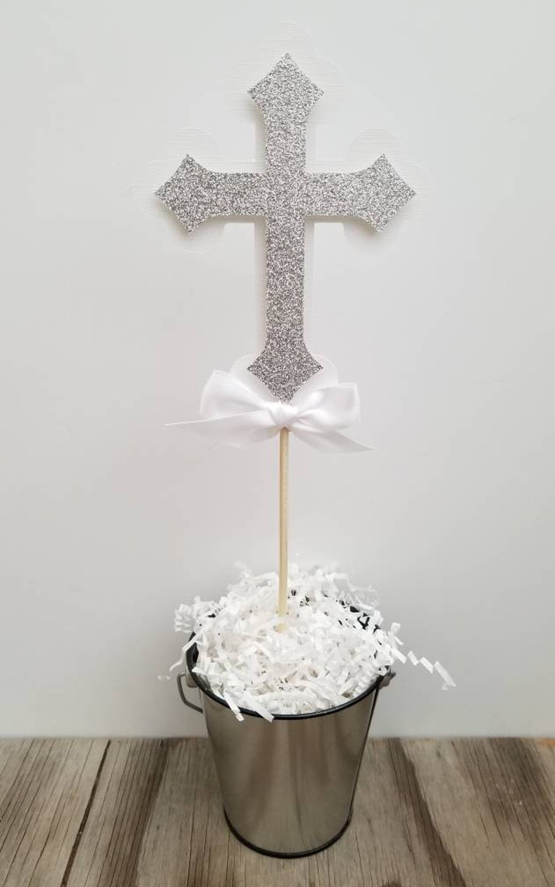 White Cross Centerpiece-glitter Cross Picks-cross Centerpiece | Etsy